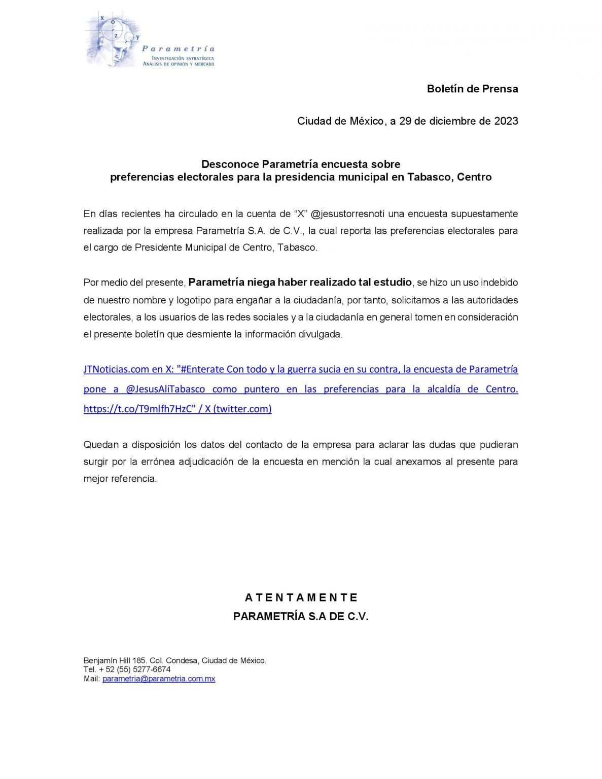 Boletín informativo - PARAMETRIA